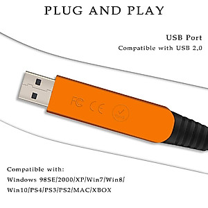 YESPURE USB Guitar Cable 10Ft, USB Guitar Interface Male to 6.35mm 1/4 inch Gold-Plated TS Mono Plug,Recording Cable Compatible with PC, Mac, Xbox, PS4, PS3,PS2