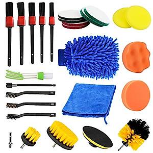 Brynnl 26 Pcs Car Cleaning Kit, Perfect Interior Car Cleaning Kit Car Detailing Kit for Automotive Cleaning Wheels, Dashboard, Interior, Exterior, Leather, Air Vents, Emblems