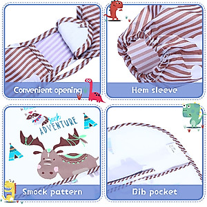 8 Pack Long Sleeve Baby Bibs for Girl or Boy Baby Waterproof Sleeved Bib Infant Art Smock Apron Baby Bibs for Eating Long Sleeve Bibs for Babies Animal Pattern Toddler Bib with Pocket for 6-36 Months