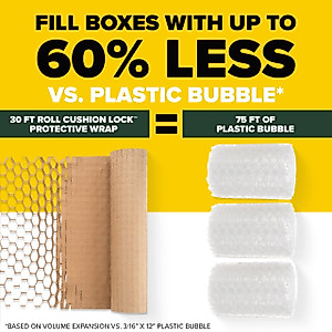 Scotch Cushion Lock Protective Wrap, 12 in x 30 ft, Sustainable Packaging Solution for Packing, Shipping and Moving, No Scissors or Tape Needed, Great Alternative to Bubble Cushion Wrap (PCW-1230)