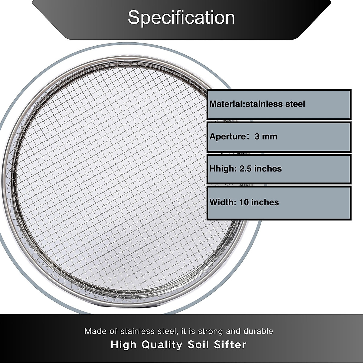 Garden Soil Sifter -10" Sifting Pan-Sieve for Sand Rocks Dirt Compost (1/8”Mesh Screen)