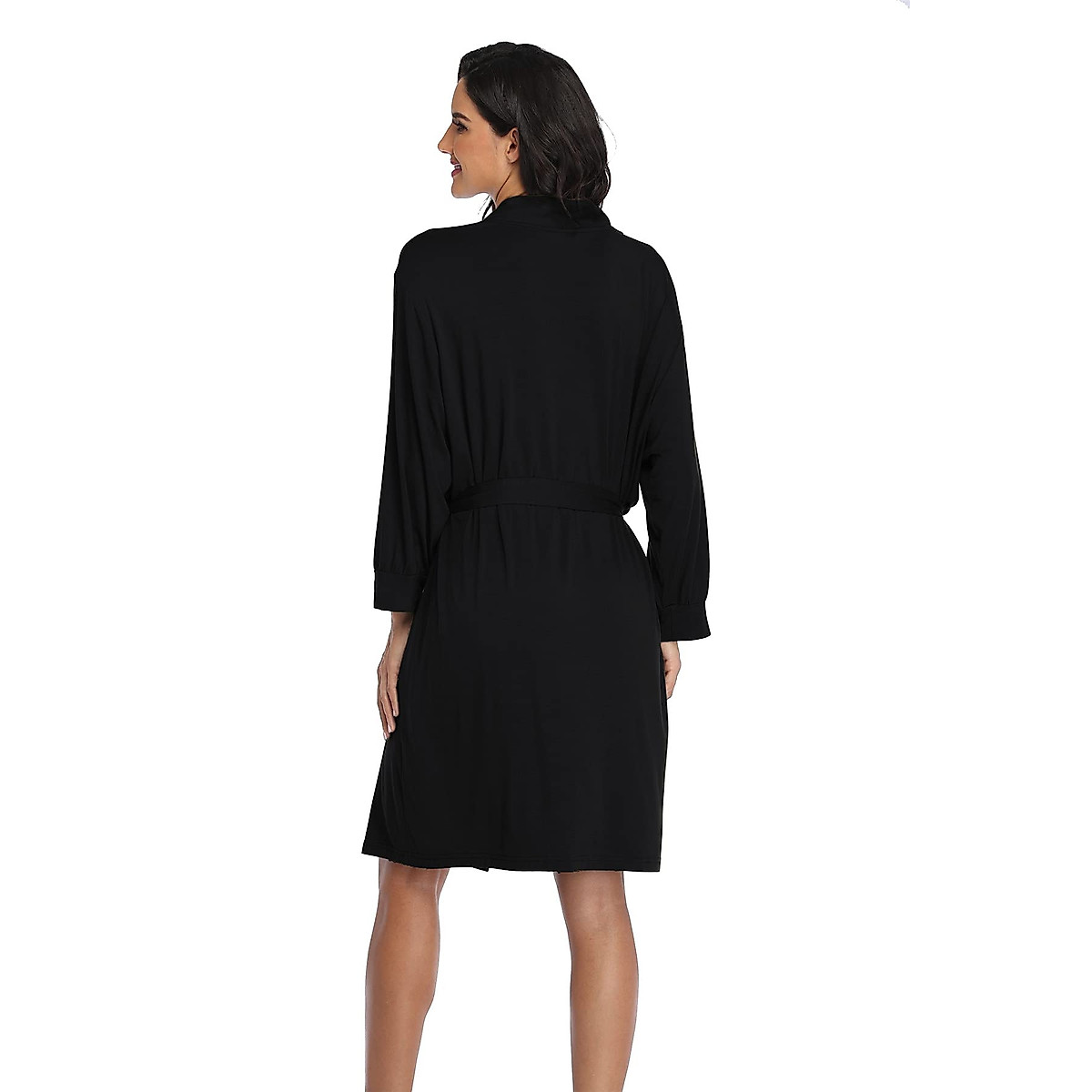 Super Shopping-zone Women's Soft Kimono Robes Short Lightweight Soft Knit Robe Modal Bathrobe Sleepwear, Black