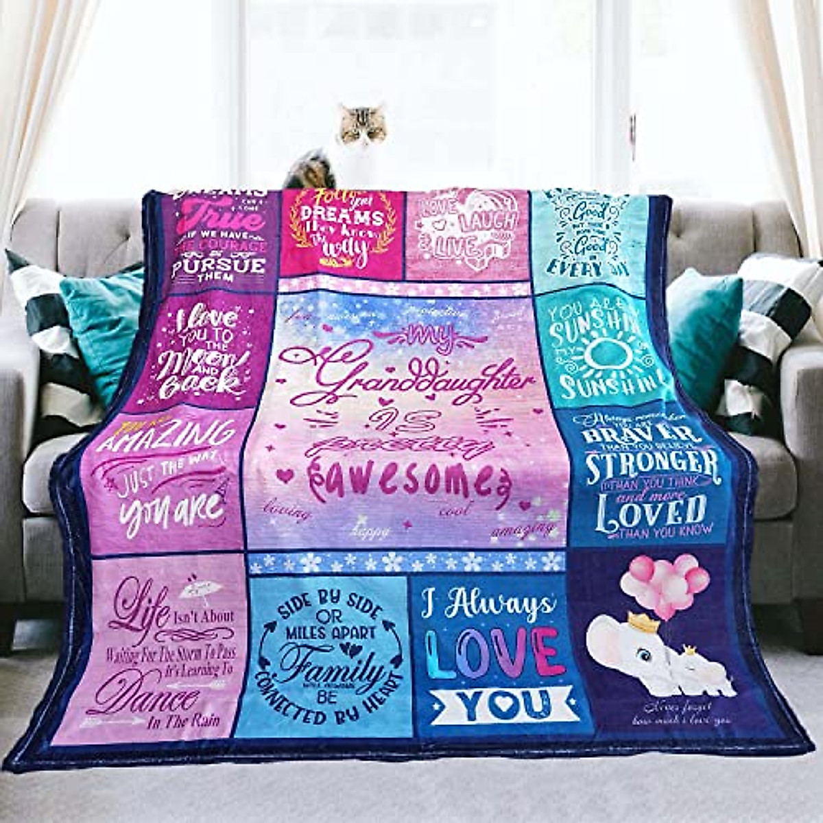 Sulpoie Granddaughter Gifts from Grandma, Granddaughter Blanket, Gifts for Granddaughter from Grandparents, Granddaughter Birthday Graduation for Granddaughter Throw Blanket 60"x50"