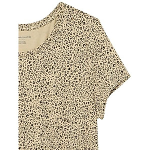 Amazon Essentials Women's Short-Sleeve Scoop Neck Swing Dress (Available in Plus Size), Light Rose Leopard Print, Small