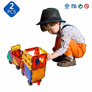 MAGBLOCK 2 Pieces Magnetic Tiles Car Truck Wheel Set Compatible with Magnet Tiles for Kids Toddlers Preschool Gift Toys