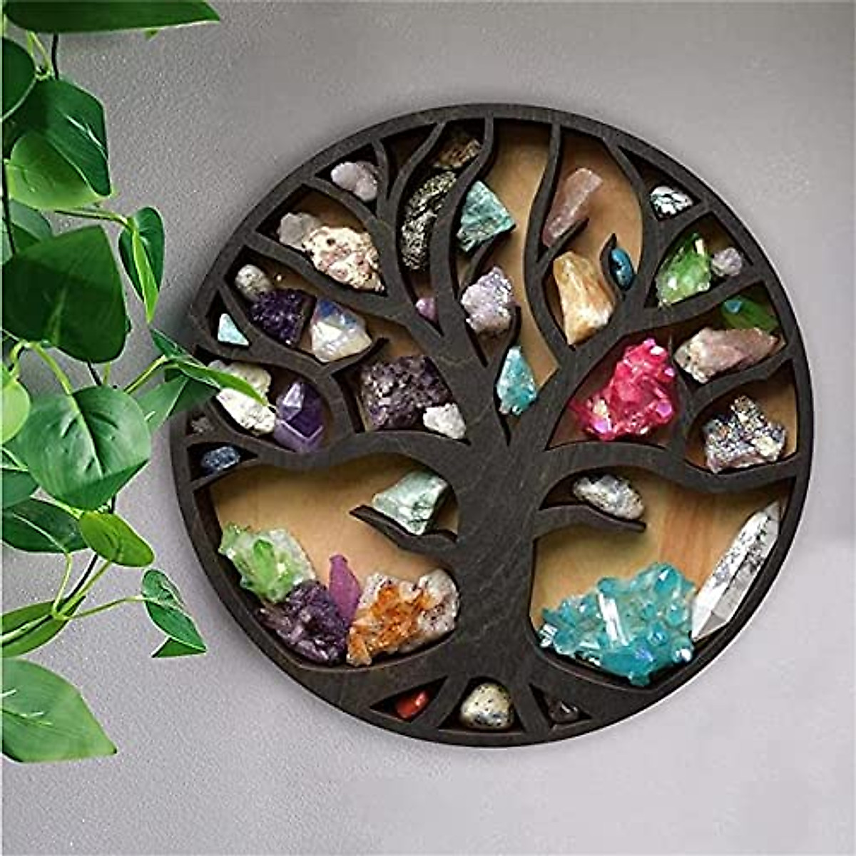 Crystal Shelf Display Crescent Moon Rack Witchy Crystal Holder for Stones Essential Oils Essentials Shelves Wall Decor Rustic Wooden Display Boho Meditation Home Decor (Model8 -Tree)
