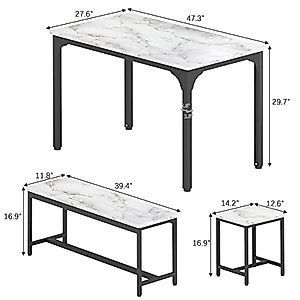 WiberWi Dining Table Set for 6, 47.3” Kitchen Dining Table, 5 Piece Kitchen Table and Chairs for 6, Heavy Duty Dining Room Table with Metal Frame & Faux Marble Tabletop for Kitchen Small Spaces