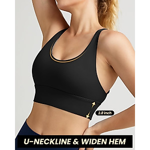 QUEENIEKE Strappy Longline Sports Bras for Women - Wirefree Spaghetti Criss Cross Workout Gym Yoga Free to Be Bra (Black, Medium)