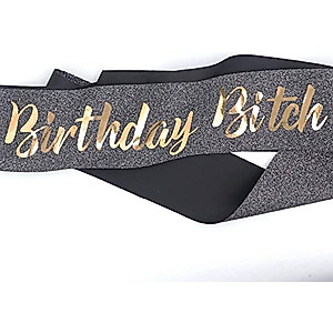 Birthday Bi*ch Sash - Black Glitter Birthday Sash Birthday Gifts for Women Birthday Party Supplies - Birthday Girl Sash Fun Party Favors. Black Glitter + Rose Gold Foil - 21st, 30th, Birthday Girl