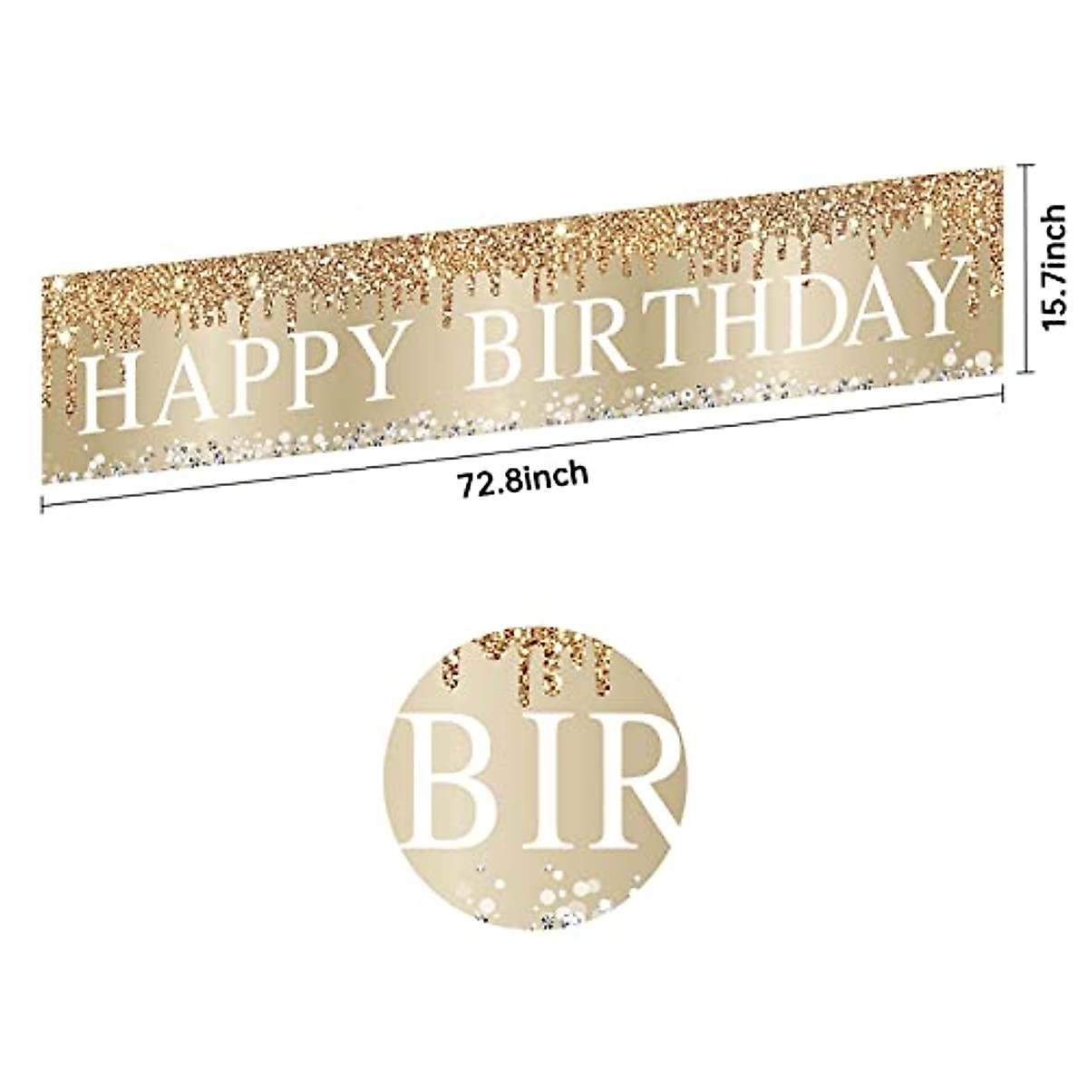Gold White Happy Birthday Banner Decorations for Women Girls, Gold Glitter Birthday Yard Banner Sign Party Supplies, 16th 18th 21st 30th 40th 50th 60th Birthday Theme Decor for Outdoor Indoor