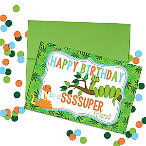 SssSSssUPER Friend Snake Themed Birthday Pun Themed Single (1) All Occasion Blank Birthday Card To Send To Friends & Family, 4"x 6" (when folded) Fill In Greeting Note Card by AmandaCreation