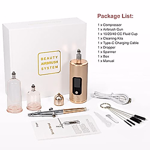 PELCAS Cordless Airbrush Kit with Compressor LCD Display, Rechargeable 36PSI Airbrush Gun, Handheld Airbrush Machine for Nails Art, Painting, Barber, Cake Decor, Cookie, Mode, Tattoo