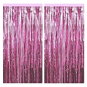 Fecedy 2pcs 3ft x 8.3ft Light Pink Metallic Tinsel Foil Fringe Curtains Photo Booth Props for Birthday Wedding Engagement Bridal Shower Baby Shower Bachelorette Holiday Celebration Party Decorations