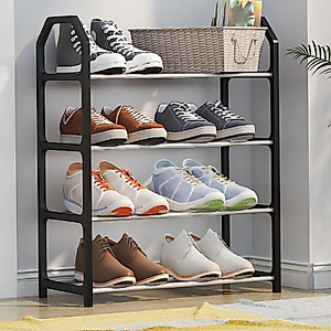 Shoe Rack 4 Layer, Shoe Organizer for Entryway, Storage Shoe Shelf with 4 Tiers Metal Shelves, Assembled Shoe Rack for Bedroom, Closet, Entry, Hallway, Slatted Design for Ventilation Drainage