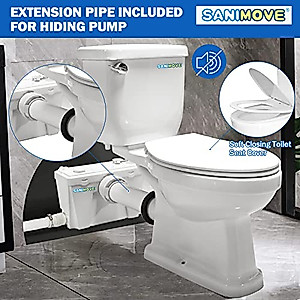 500 watt Macerating Toilet with Pump, Upflush Toilet for Basement for Kitchen Sink Bathroom Included Macerator Pump, Water Tank, Elongated Toilet Bowl, Seat Cover, Extension Pipe