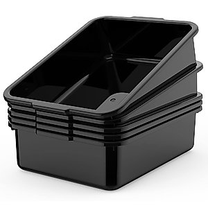 5-Pack Commercial Bus Tubs Box/Tote Box, Black Plastic Storage with Handles, Wash Basin Tub 8 Liter