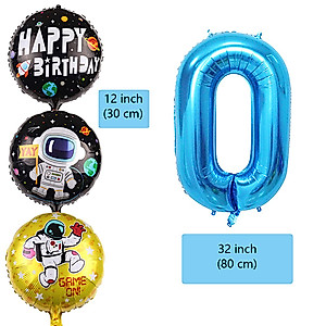 Aabellay Astronaut Balloons Rocket Foil Balloons Outer Space Theme Birthday Party Decorations Supplies Big Foil Mylar Number Helium Global for Boy Party Decor Favors - Blue 8