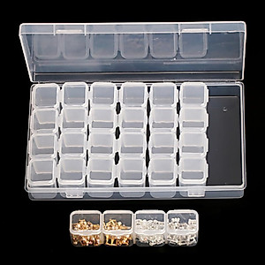 GSHLLO 28 Grids Diamond Painting Plastic Box Empty Jewelry Storage Containers Clear Nail Art Organizer Boxes Small Bead Organizing Cases Embroidery Divider Box for Nail Accessory