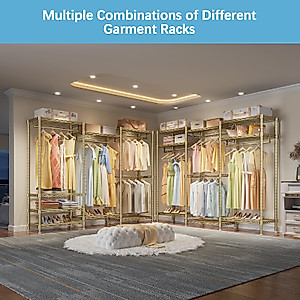 VIPEK V5i Garment Rack Heavy Duty Clothes Rack, Portable Closet Wardrobe Bedroom Armoires Freestanding Clothing Rack with 8 Adjustable Shelves & 4 Hang Rods, 68.9" L x 15.7" W x 76.4" H, Gold