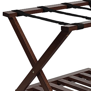 PJ Wood Portable Hotel Style Solid Wooden Folding Luggage Rack with Bottom Shoe Storage Shelf for House Guests or Travel, Walnut (2 Pack)