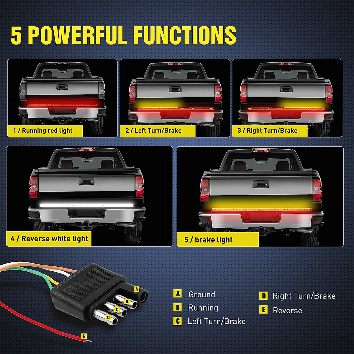 Nilight Triple Row 60 Inch 504 LEDs Truck Tailgate Light Bar Strip with Red Tail Brake Sequential Amber Turn Signal White Reverse Back Up Lighting Modes for Pick Up Truck SUV