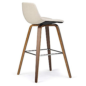 SIMPLIHOME Randolph Mid Century Modern Bentwood Counter Height Stool (Set of 2) in Natural Linen Look Fabric