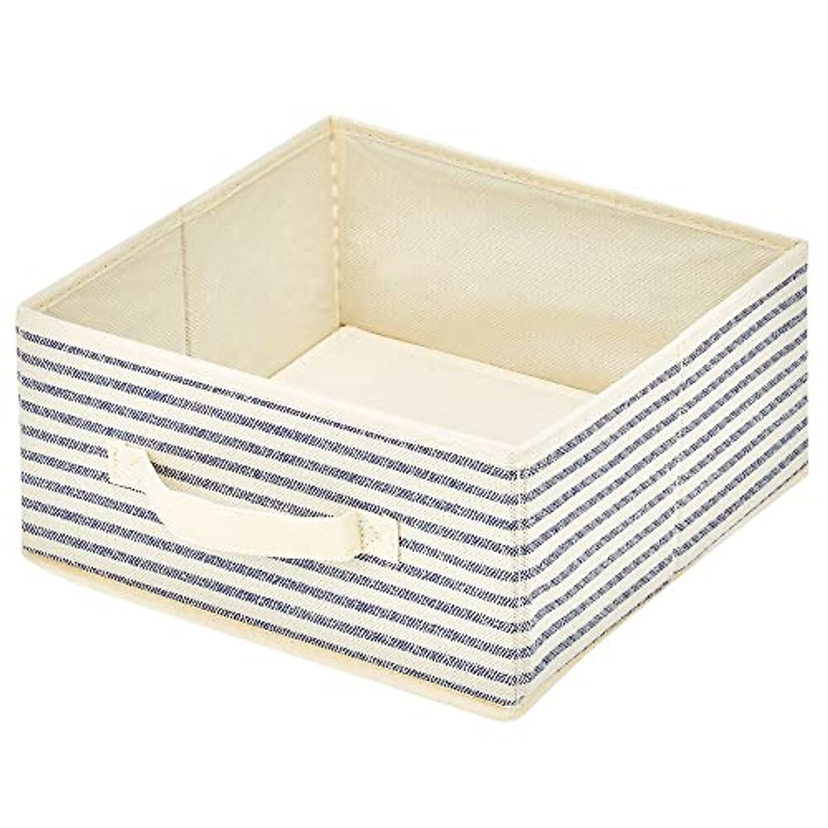 mDesign Soft Fabric Closet Organizer Box with Front Pull Handle for Shelves in Bedroom, Bathroom, Home Office - Holds Clothing, Linens, Accessories, Lido Collection, 4 Pack, Natural/Cobalt Blue Stripe