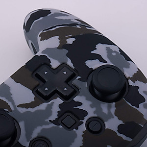 YoRHa Studded Silicone Transfer Print Cover Skin Case ONLY for Nitendo Official Switch Pro Controller x 1(Camouflage Grey) with Pro Thumb Grips x 8