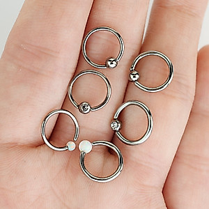 Pierced Owl Set of 6 316L Surgical Steel Assorted Fixed Ball Rings (18GA (1.0mm))