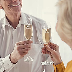 50th Anniversary Champagne Flutes for Couple by S&O. Set of 2 Wedding Anniversary Champagne Flutes. Giftable Wine Glasses for Parents. 8 oz Engraved Champagne Glasses. Gift for Married Couples
