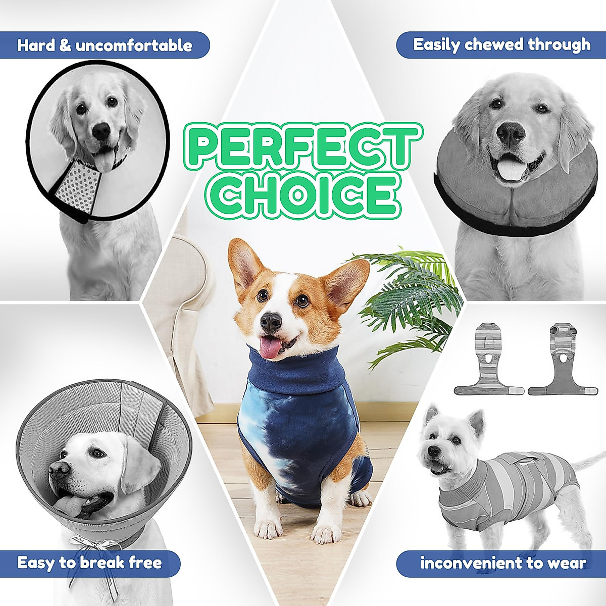 TORJOY Breathable Dog Recovery Suit for Male/Female, Tie Dye Blue Dog Onesie for Abdominal Wounds, Cone E-Collar Alternative After Surgery to Anti-Licking, Professional Surgery Suit for Dogs