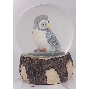 SINGEEK Owl Snow Globe - Hand Painted Owl Figurine Snowglobe, Manual Snowfall 65MM Water Globe Home Office Decor (Gray)