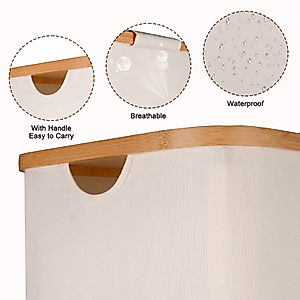 Laundry Basket with Lid - Laundry Hamper with Lid and Removable Bag, 100L Large Foldable Laundry Basket Dirty Clothes Hamper with Handles, Waterproof Oxford Bamboo Hamper for Bedroom, Laundry Room