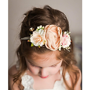 mligril Baby Girl Floral Headbands- 3pcs Nylon Headband Handmade Flower Crown Elastic Hairband Newborn Toddler Hair Accessories Gifts for Girls （1-6 years old）