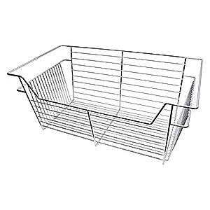 Easy Track 24 Inch Long Metal Sliding Wire Shelf Basket Bin Organizer with Triple Coated Frame for Home Closet Storage Systems, Chrome