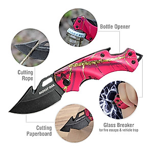 Mossy Oak Mini Folding Pocket Knife, Stainless Steel Drop Point Blade - EDC Multi-tool with Bottle Opener and Glass Breaker (Pink Camo)