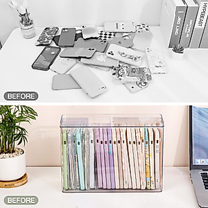FABROK Plastic iPhone Case Organizer, Clear Storage Holder Box with Lid for Cell Phone Basic Cases, Multifunctional Phone Case Storage Box for Desk, Cupboard, Cabinet