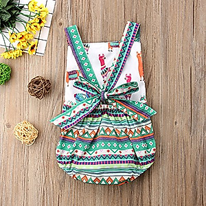 Lamuusaa Newborn Infant Toddler Baby Girls Colourful Alpaca Pattern Tank Tops Summer Bodysuit Romper Jumpsuit (80/6-12M, Multicoloured)