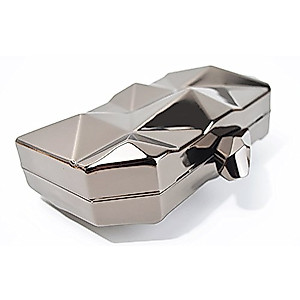 QZUnique Lattice Metal Handbag Geometric Evening Bag Abstract Stone Cut Chain Clutch Purse for Women