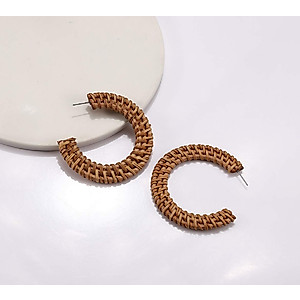 Rattan Earrings Statement Hoop Earrings for Women Straw Earrings Woven Dangle Drop Earrings (Rattan Earrings Set)