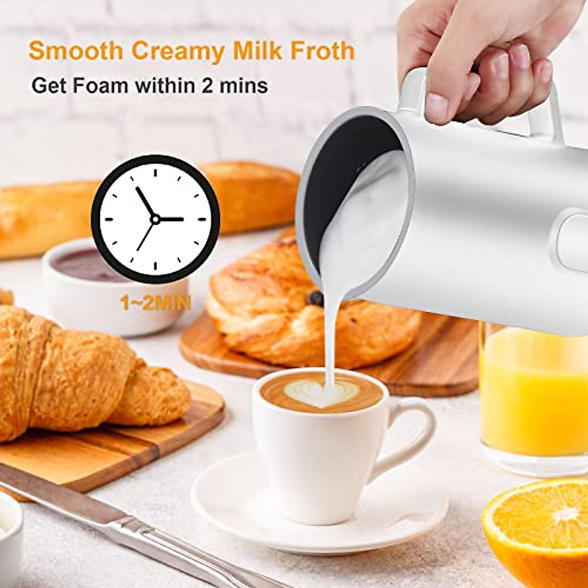 Milk Frother, 4-in-1 Electric Milk Steamer, 10oz/290ml Automatic Hot and Cold Foam Maker and Milk Warmer for Latte, Cappuccinos, Macchiato, From the Makers of GOGENGEN Pot, White