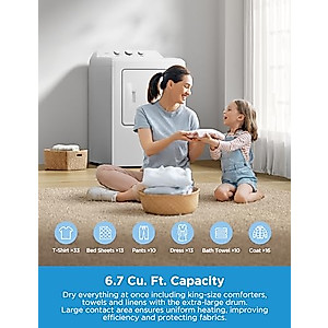 Midea MLTE37N1BWW Electric Dryer, Sensor Dry, Wrinkle Care, Air Fluff, Easy-Using Control Panel, 12 Total Cycles, 6.7 Cu.ft, White