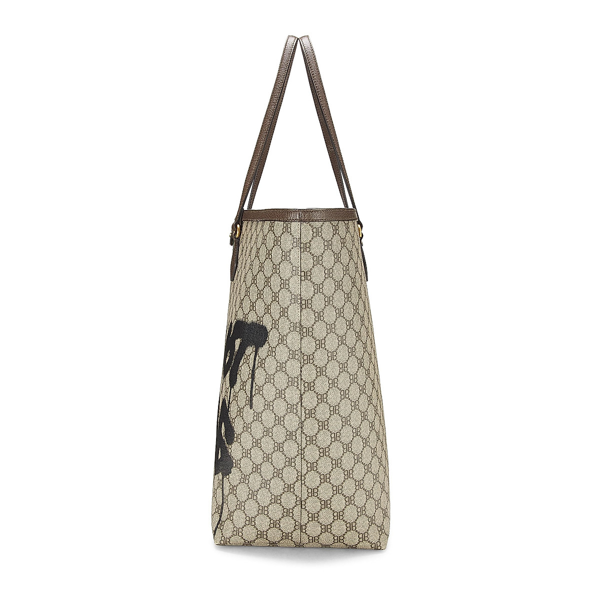 Balenciaga, Pre-Loved Balenciaga x Gucci Beige Coated Canvas Hacker Graffiti Tote Large, Brown