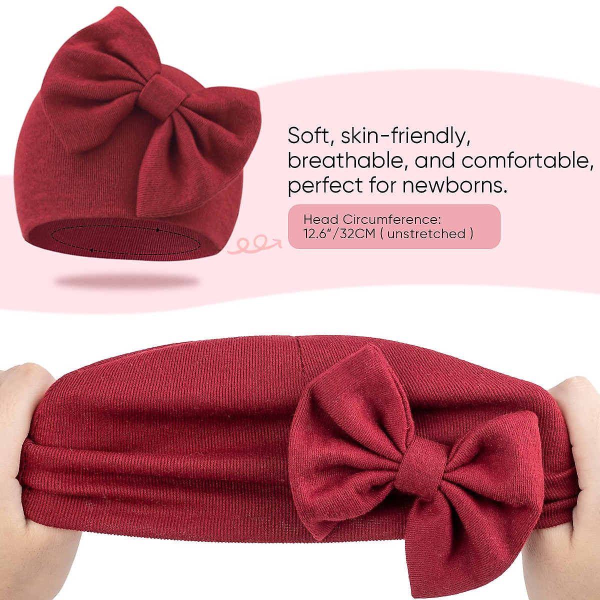 BQUBO Newborn Baby Girls Hats Mittens Set Hospital Hat Beanie Infant Bow Hats Baby Cotton No Scratch Gloves for 0-6 Months