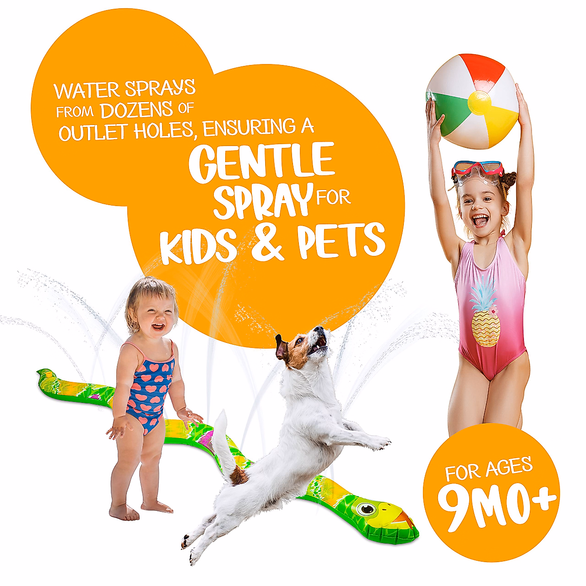 Splashin'kids Outdoor Snake Sprinkler Summer Blast Toddler Water Toys for Children Infants Boys Girls and Kids Perfect Outside Inflatable Water Park for Backyard Fun