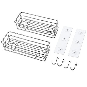 ENIBOE Shower Caddy Adhesive Shower Shelves with 4 Hooks Shower Organizer No Drilling Shower Racks for Inside Shower Wall Mounted Shower Storage for Bathroom Kitchen, Sliver