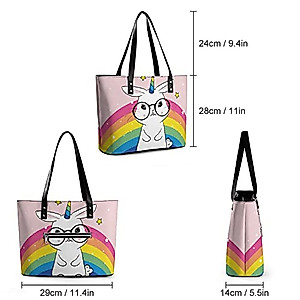 Womens Handbag Rainbow Unicorn Leather Tote Bag Top Handle Satchel Bags For Lady