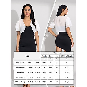 Unicra Chiffon Shrugs Bolero for Women Short Sleeves Open Front Sheer Cardigan Soft Bolero Jackets Top for Evening Dress White