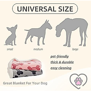 WIN WM MORE Dog Blankets 2 Pack Flannel Fleece Sherpa Puppy Throw Blankets Bulk 30x43 Inch Warm Sleeping Ultra Soft Bone Printed Plush Fluffy Paw Mat for Pet Couch Bed, Grey and Pink