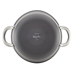 Ayesha Curry Home Collection Hard Anodized Nonstick Sauce Pan/Saucepan with Lid, 4.5 Quart, Charcoal Gray